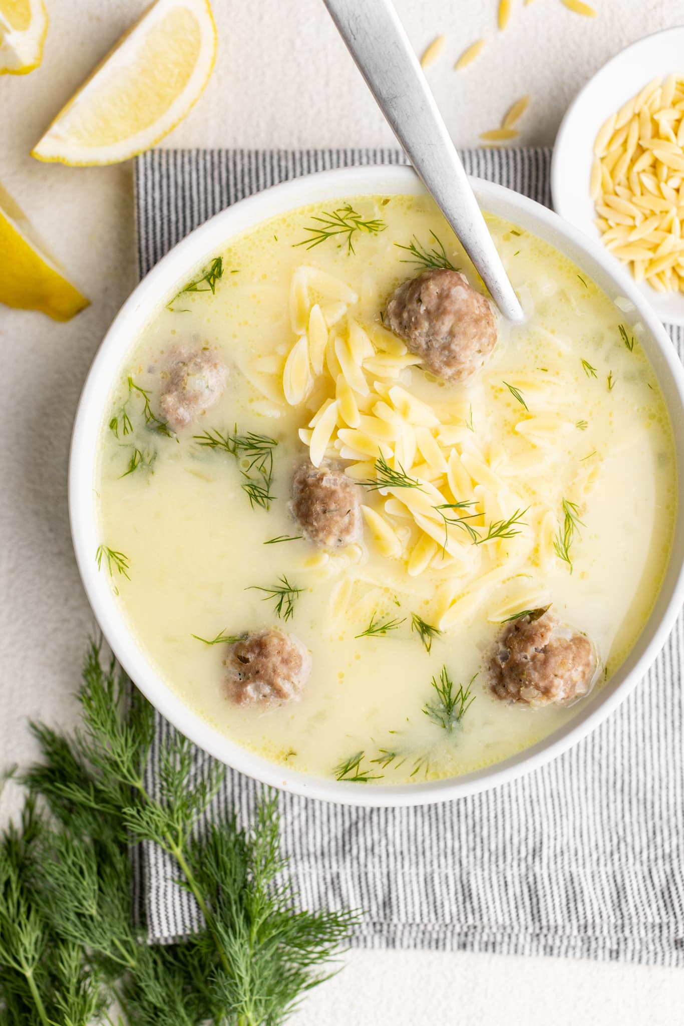 Avgolemono : Greek Lemon Soup (With Meatballs and Orzo) - The Bold Appetite